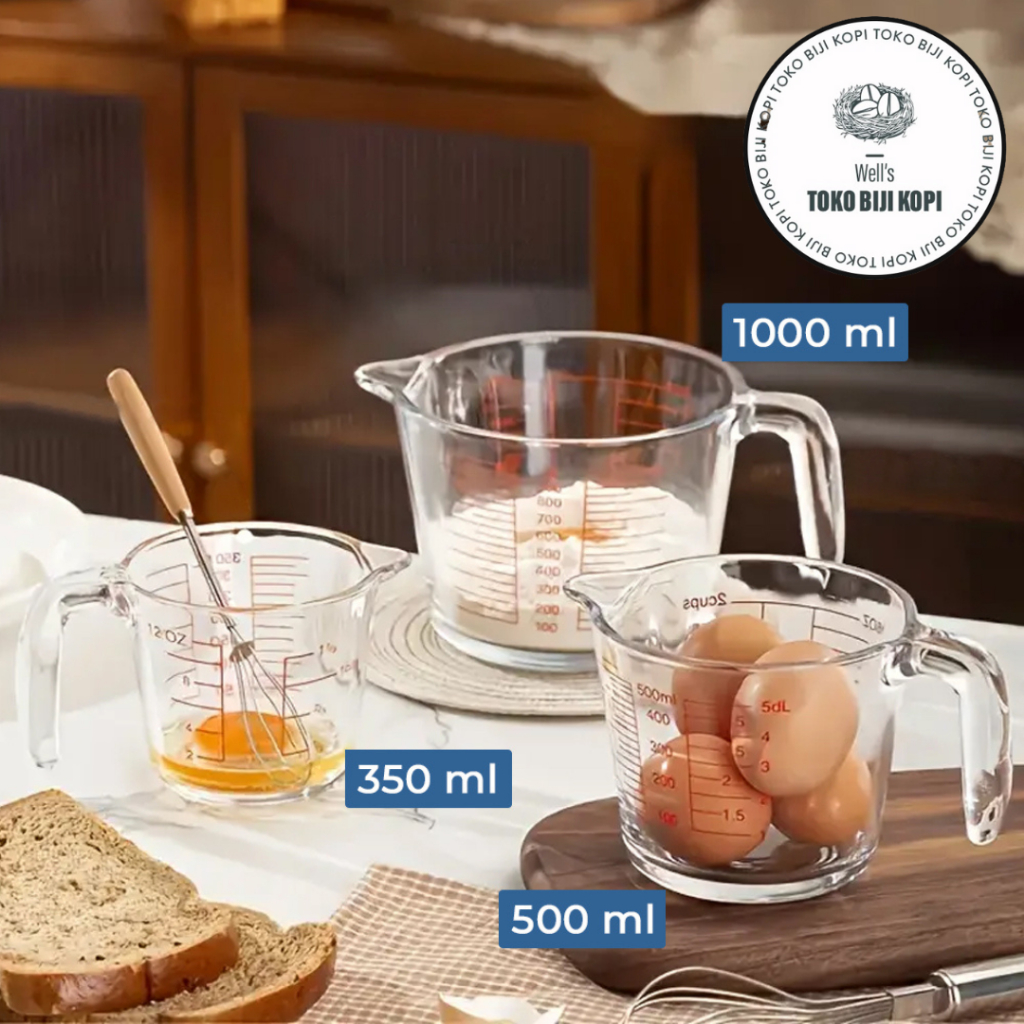 Jual One Two Cups Gelas Ukur Milk Jug Takaran Kaca Tahan Microwave Heating Glass ML OZ Cup 350ml ...