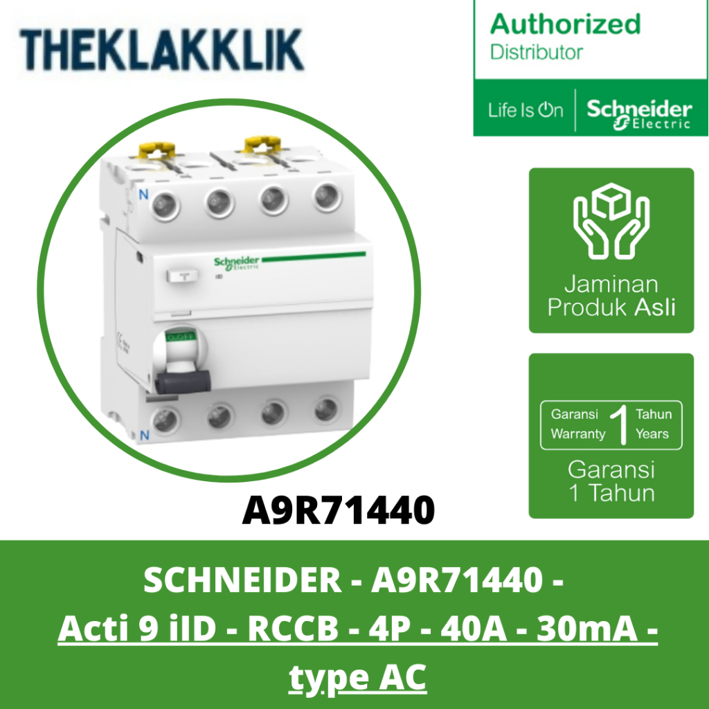 Jual SCHNEIDER - A9R71440 - Acti 9 iID - RCCB - 4P - 40A - 30mA - type AC | Shopee Indonesia