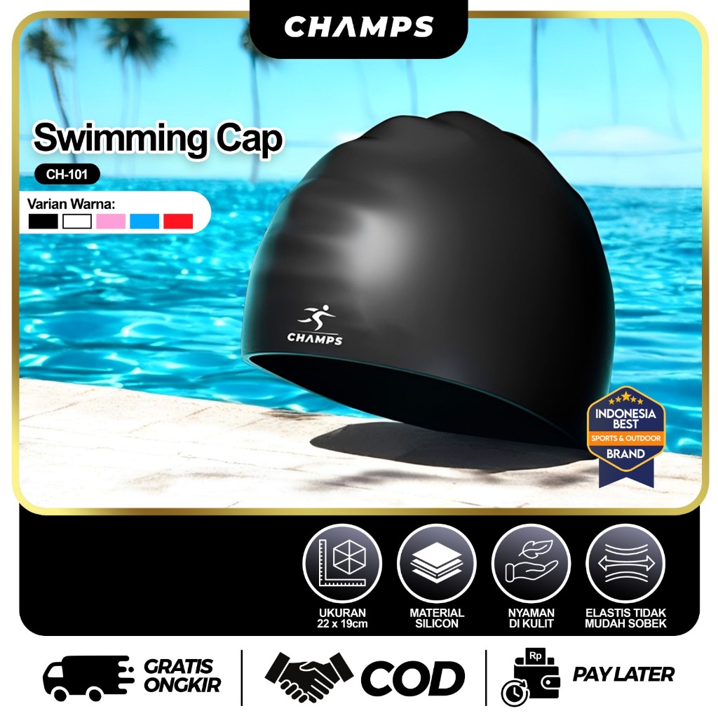 Jual CHAMPS Topi Renang Dewasa Anak / Silicone Swim Cap / Penutup ...