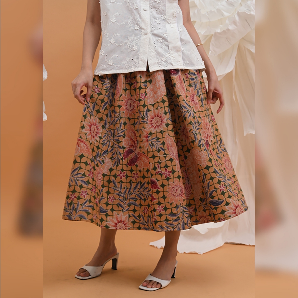 Jual NONA RARA - Encim Skirt Green Brown P0470, Rok batik motif bunga ...