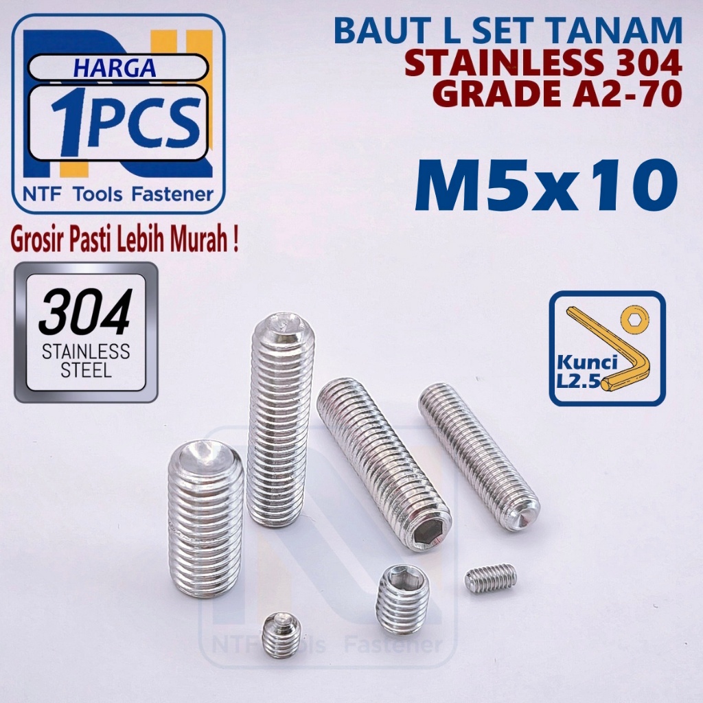 Jual Baut Tanam L M5x10 STAINLESS STEEL 304 Tahan Karat L-Set Socket M5 | Shopee Indonesia