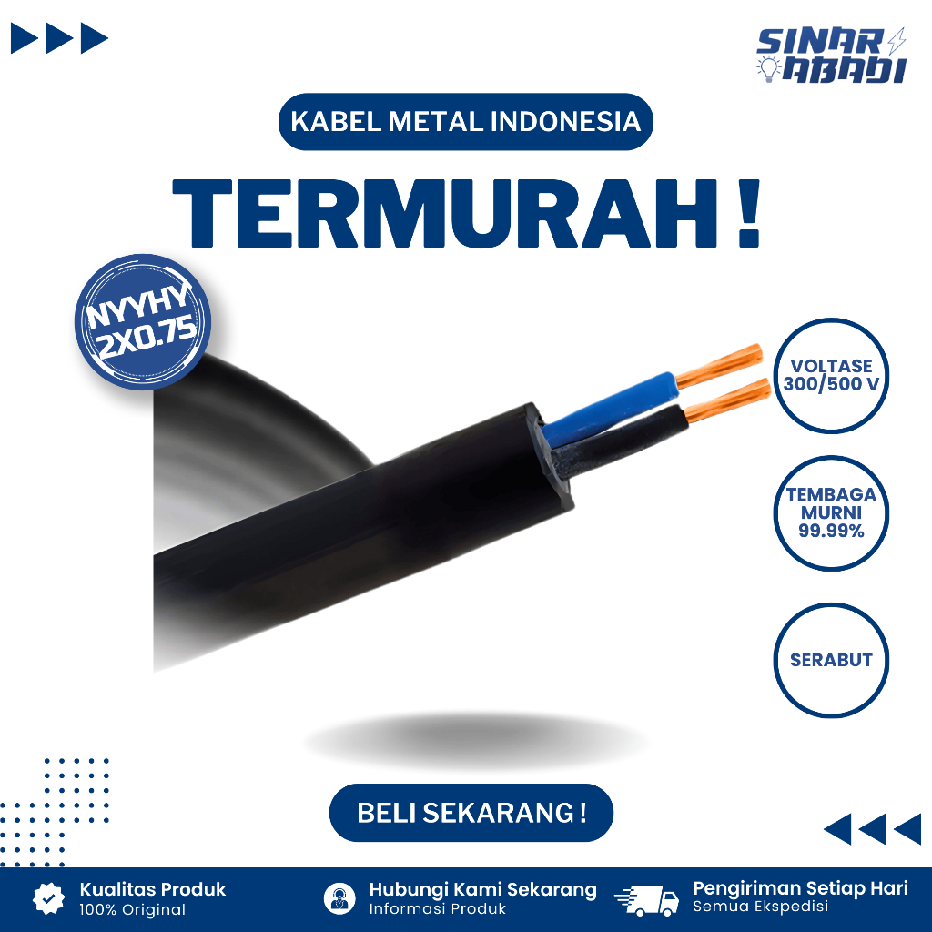 Jual Kabel Metal NYYHY / NYMHY 2 x 0.75MM Hitam Meteran | Shopee Indonesia