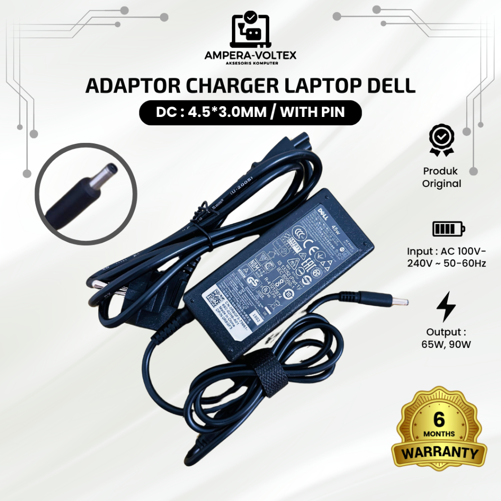 Jual Adaptor Charger Laptop Dell Latitude 19.5V 3.34A Pin Kecil Dell ...