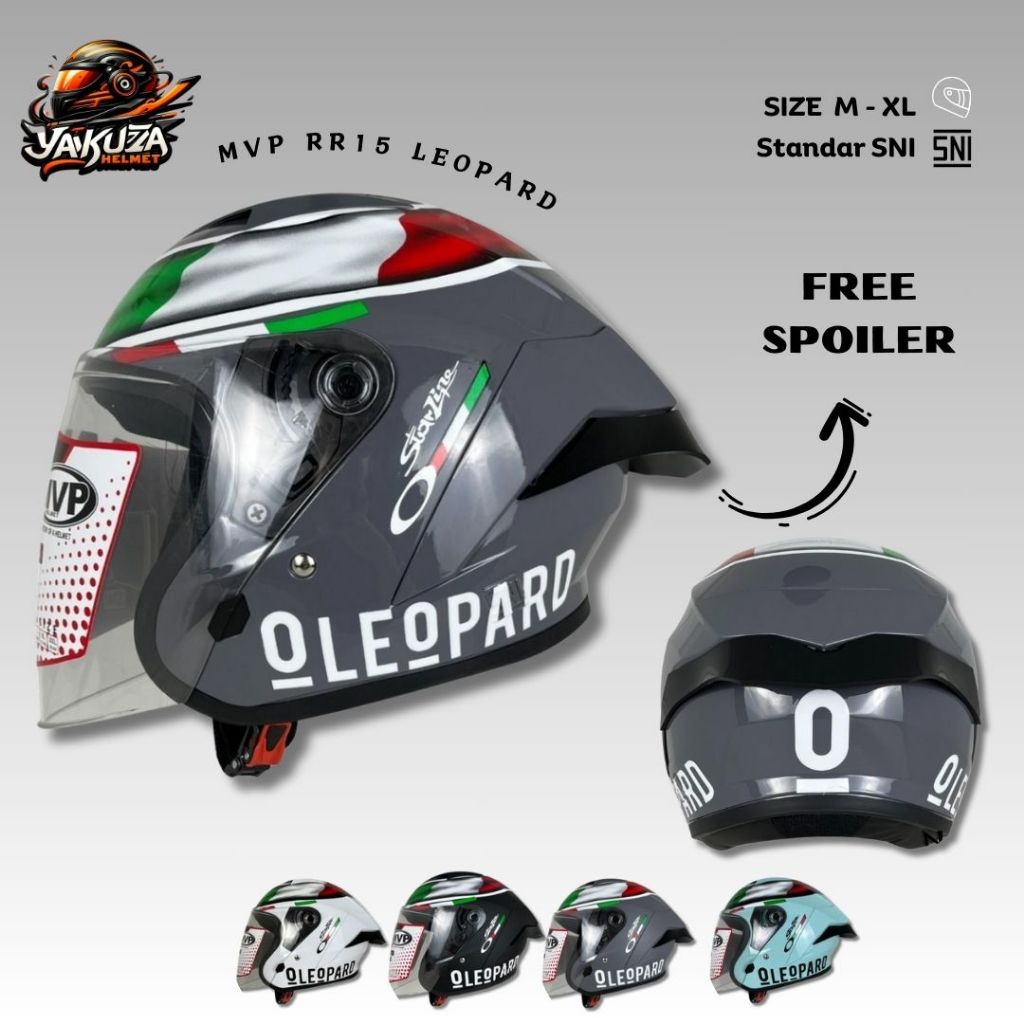Jual HELM HALF FACE MVP RR-15 MOTIF LEOPARD PAKET GANTENG FREE SPOILER ...