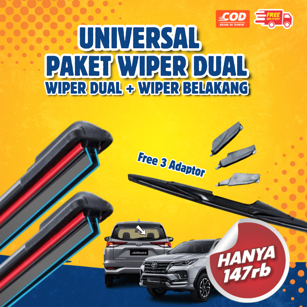 Jual Paket Wiper Mobil Double Dual Karet + Wiper Belakang Single Karet Universal Untuk Semua ...