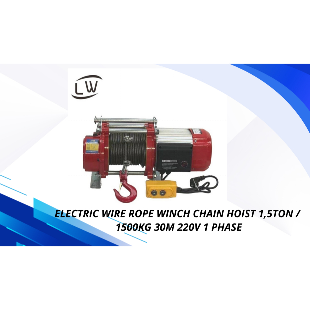 Jual ELECTRIC WIRE ROPE WINCH CHAIN HOIST 1,5TON / 1500KG 30M 220V 1 ...