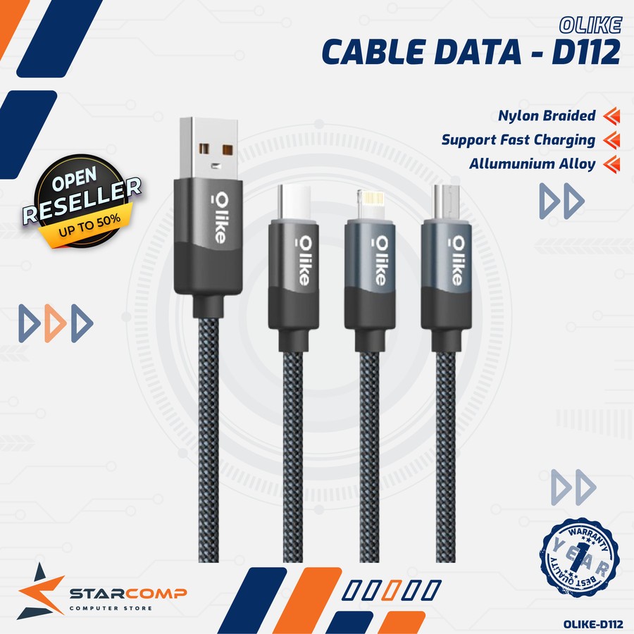 Jual Olike D112 Data Cable Fast Charging Micro Type C Lightning ...