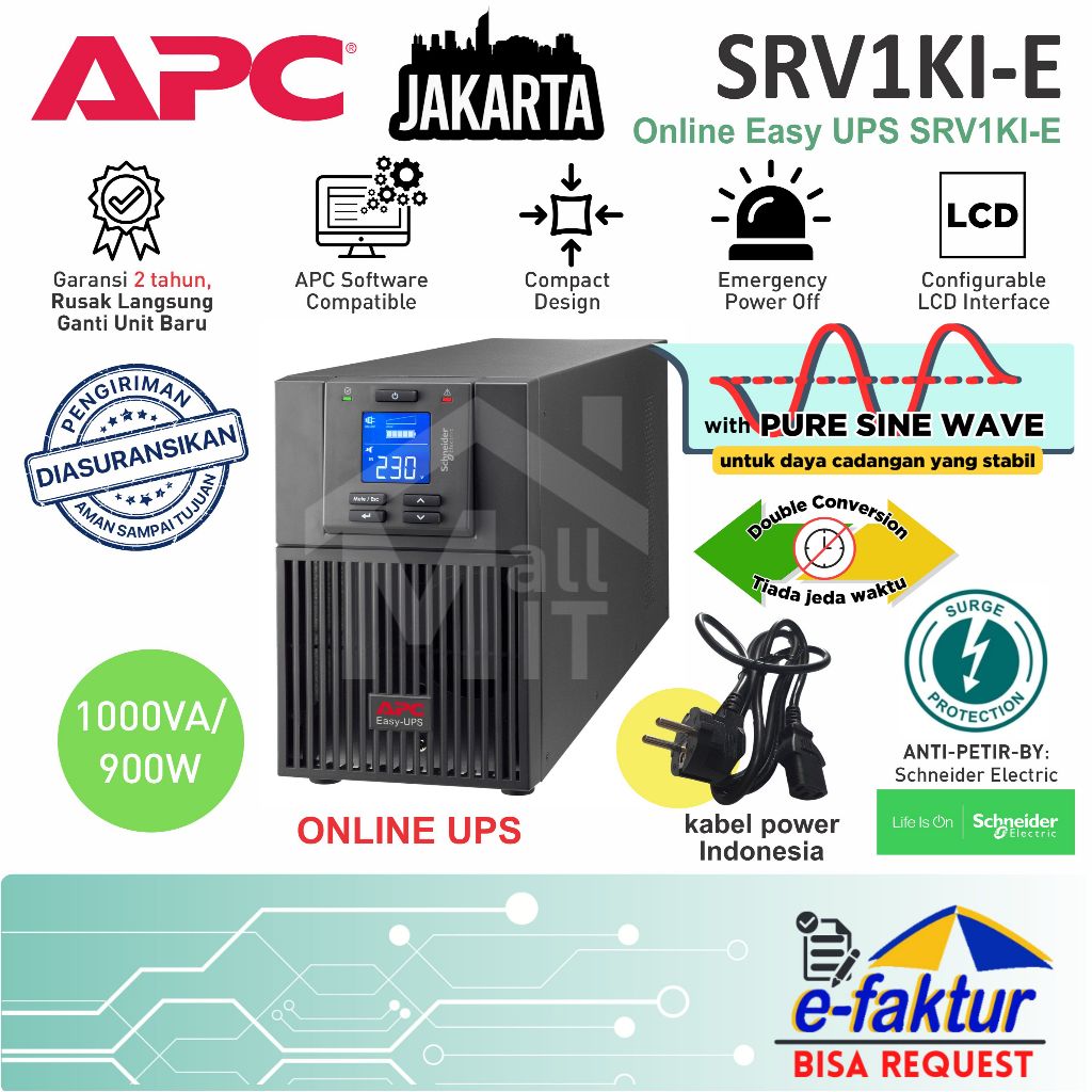 Jual MALLIT APC Ups Online 1Kva SRV1KI-E SRV1KIE Easy UPS On-Line 900W 1000VA USB Charging 230V ...