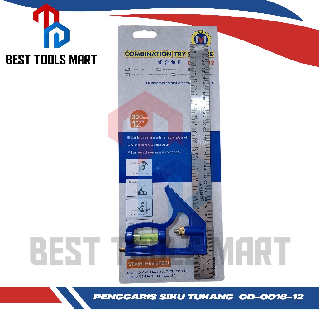 Jual Penggaris siku tukang C-mart dengan waterpass siku tukang ...