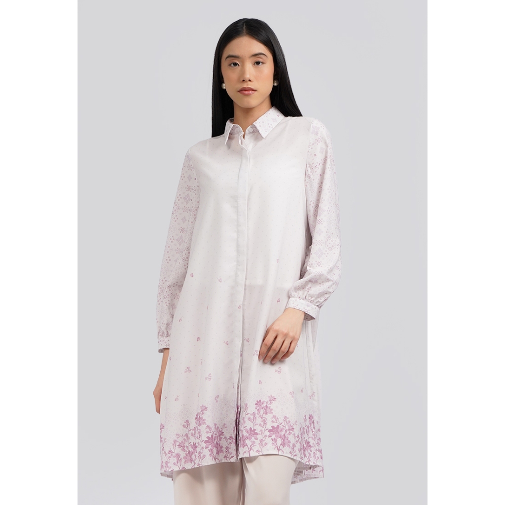Jual Executive Long Sleeve Printed Tunic with Collar Lt. Pink | Shopee ...