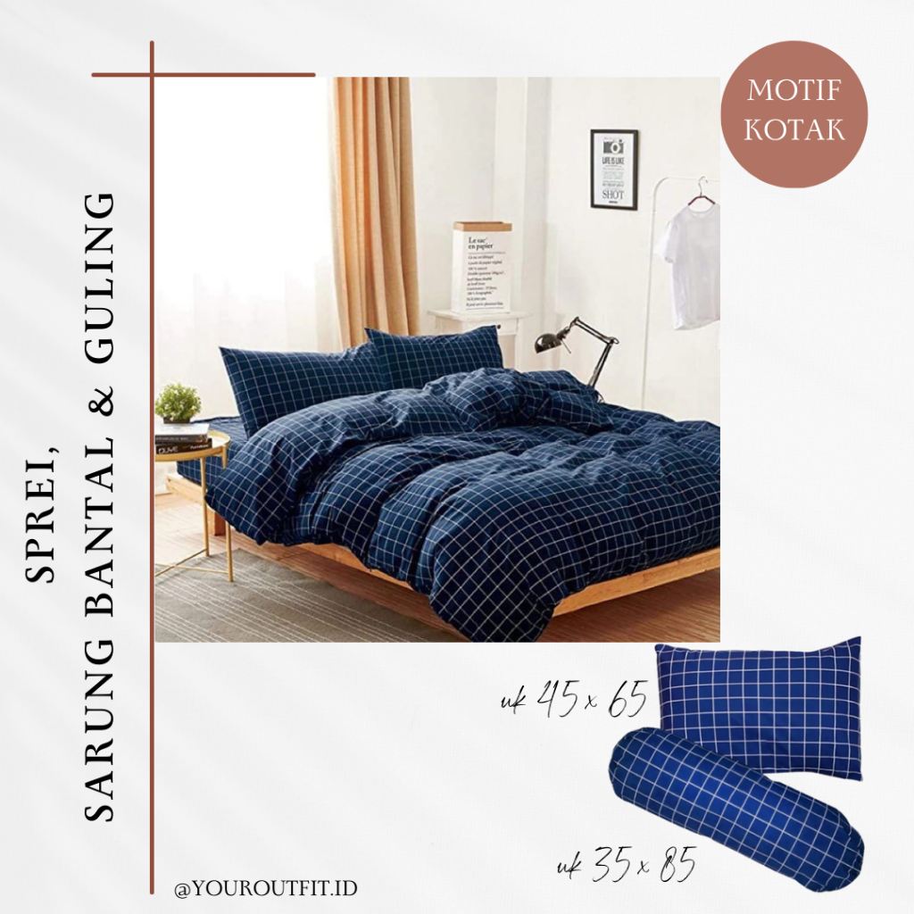 Jual Set Sprei Termasuk Sarung Bantal dan Sarung Guling Motif Kotak ...