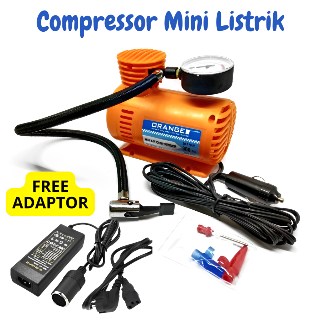 Jual (Orange) Compressor mini listrik + adaptor - Pompa angin elektrik ...