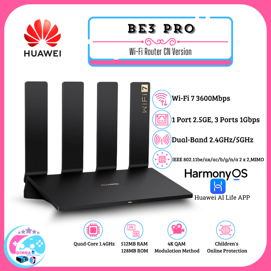 Jual HUAWEI BE3 PRO WiFi Router - 2.5G WiFi 7 3600Mbps Mesh Wireless Router - Gigabit Quad-Core ...