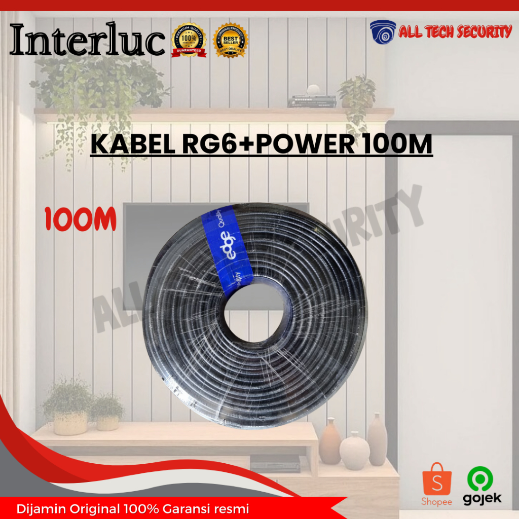 Jual INTERLUC Kabel Rg6 Power 100m Hitam / Kabel Cctv Rg6 + Power 1 roll ( 100m) | Shopee Indonesia