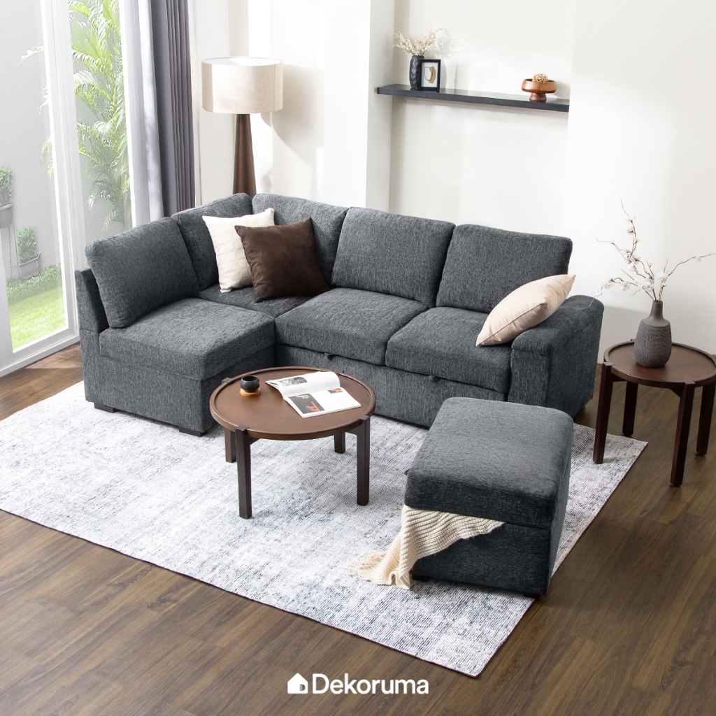 Jual Dekoruma TOMIO Sofa Bed Sleeper L Kain dengan Penyimpanan - Abu ...