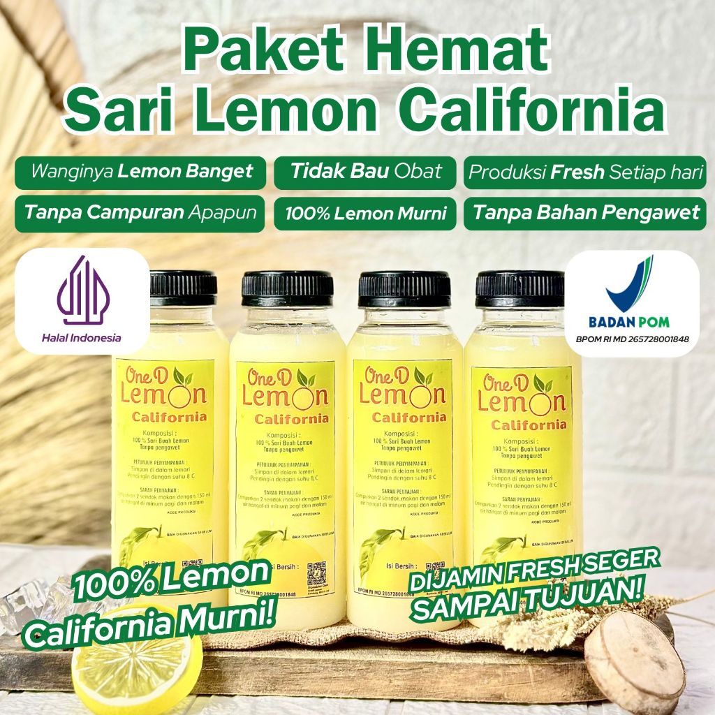 Jual PAKET 4 BOTOL Sari Lemon California 250ML Murni Alami 100% Untuk ...