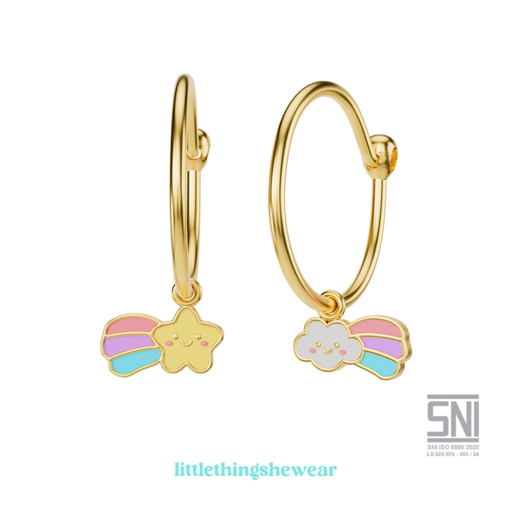 Jual LITTLETHINGSHEWEAR - Anting Emas Anak Shooting Star - Anting Loop ...