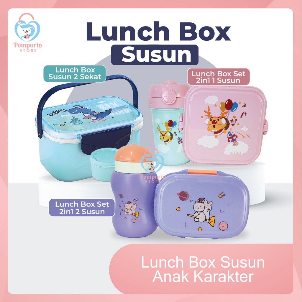 Jual Lunch Box Susun Anak Karakter 2 Sekat 1600ml (Free Sendok + Tempat ...