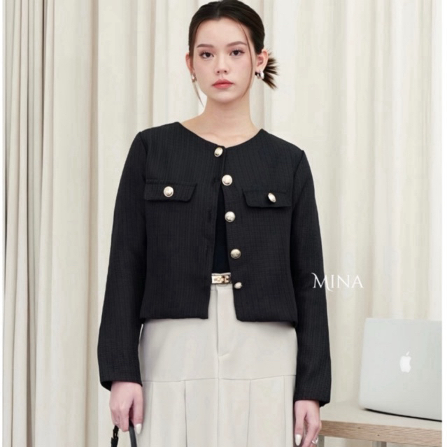 Jual MINA - Carol Tweed Blazer - Atasan Korean Lengan Panjang Tweed Top ...