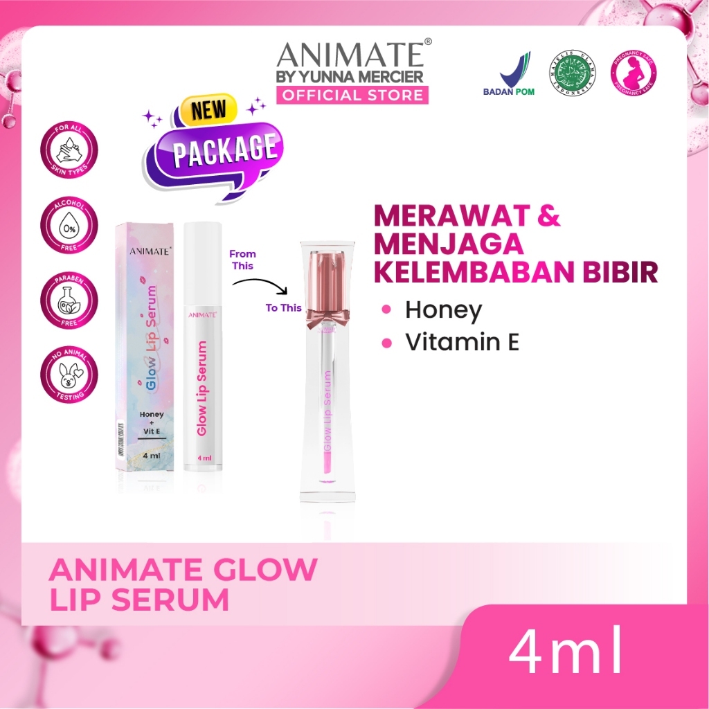 Jual BPOM ANIMATE GLOW LIPS SERUM HONEY + VIT E - 4ML | Shopee Indonesia