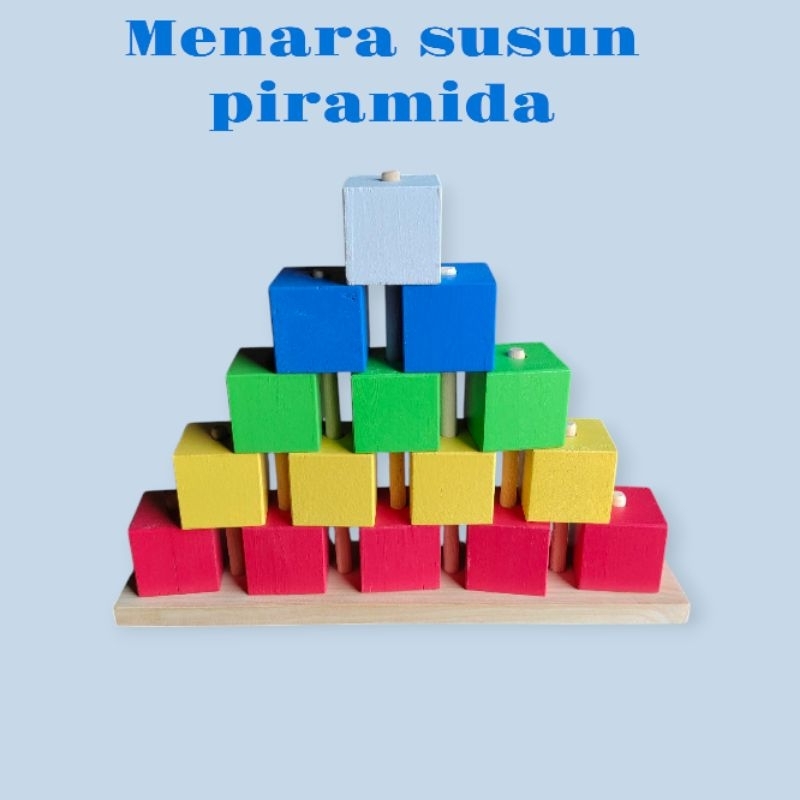 Jual Mainan Edukasi Kayu Menara Piramida/Menara Balok Susun Warna/Balok ...