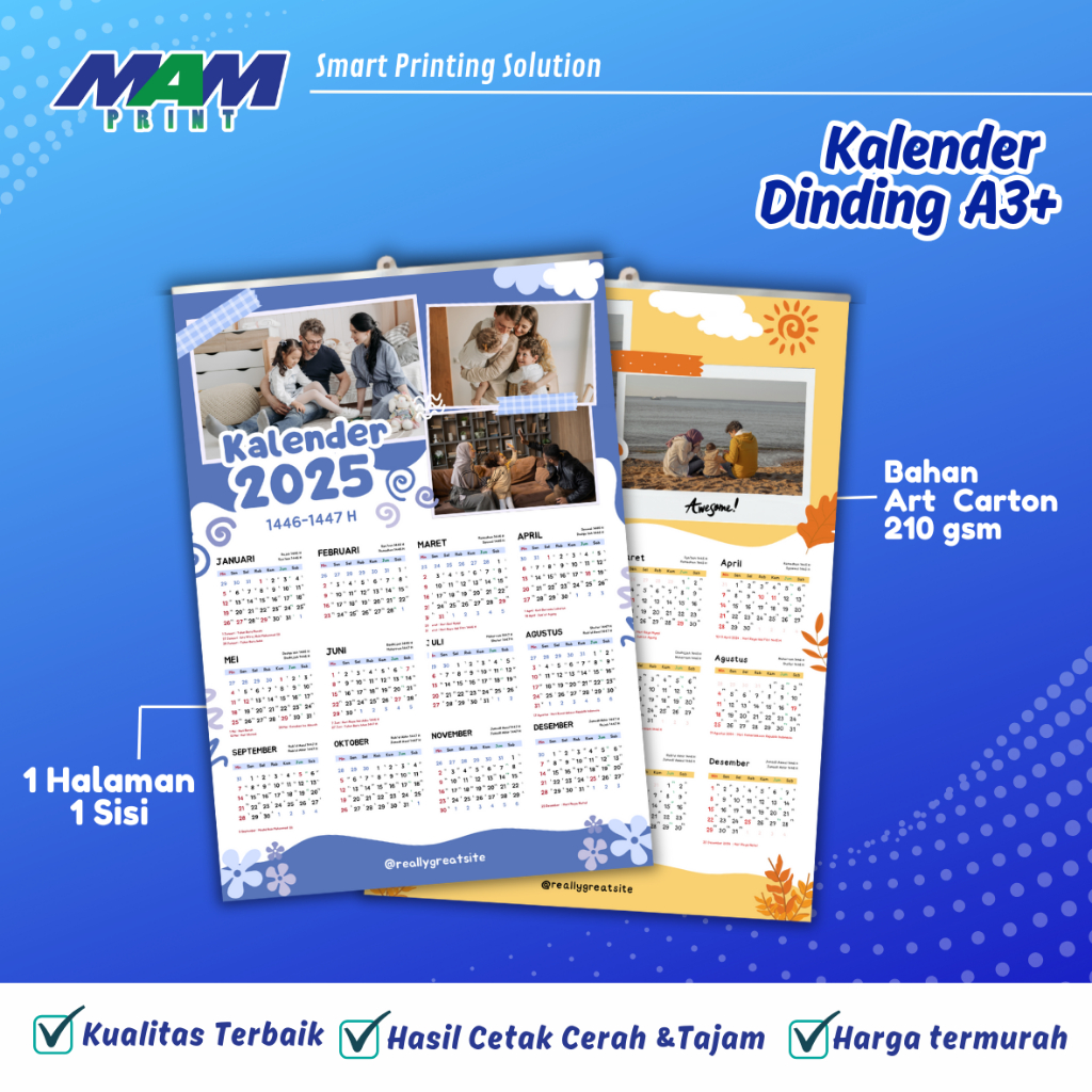 Jual Cetak Kalender Dinding 2025 Custom Foto 1 Lembar / Print Calender ...