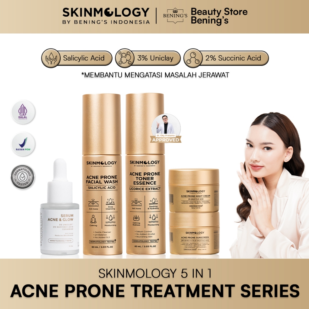 Jual Skinmology By Bening's Clinic Indonesia - 5 in1 Acne Treatment - Sabun Muka Toner Serum ...