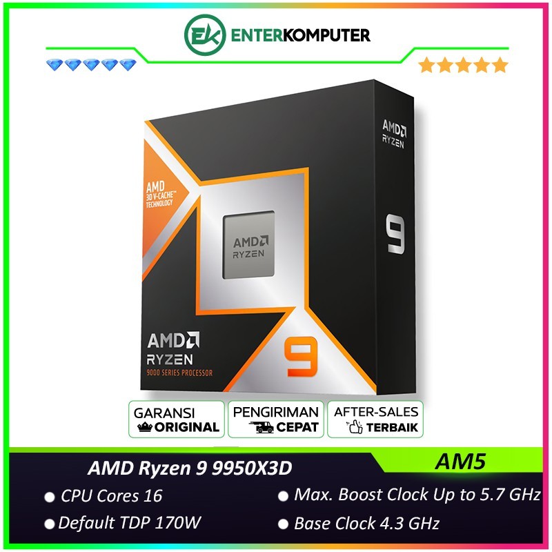 Jual AMD Ryzen 9 9950X3D 4.3GHz Up To 5.7GHz Cache 128MB 170W AM5 [Box] | Shopee Indonesia
