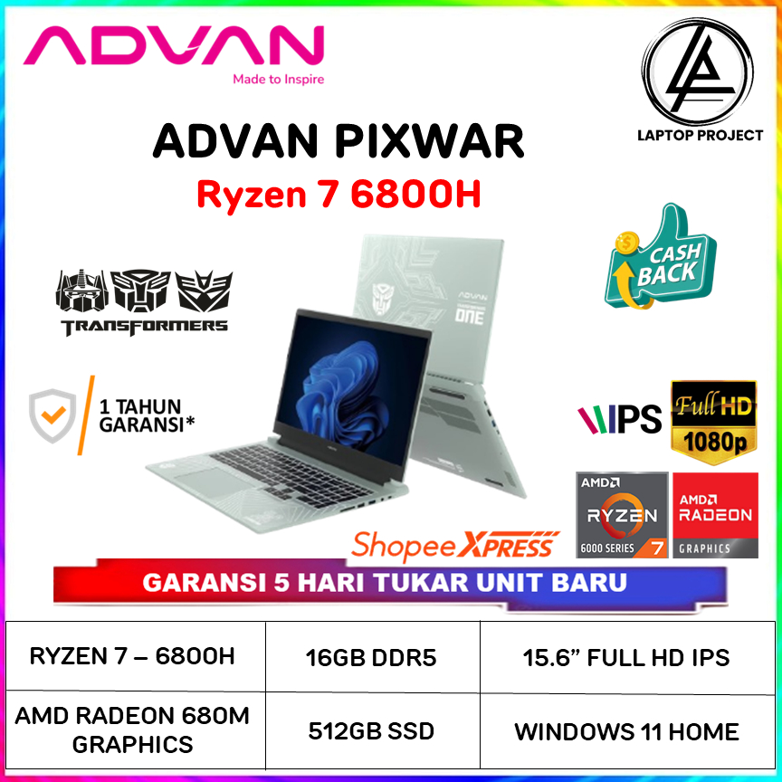 Jual ADVAN PIXWAR X TRANSFORMERS AMD RYZEN 7 6800H 16GB 512GB 15.6 FHD ...