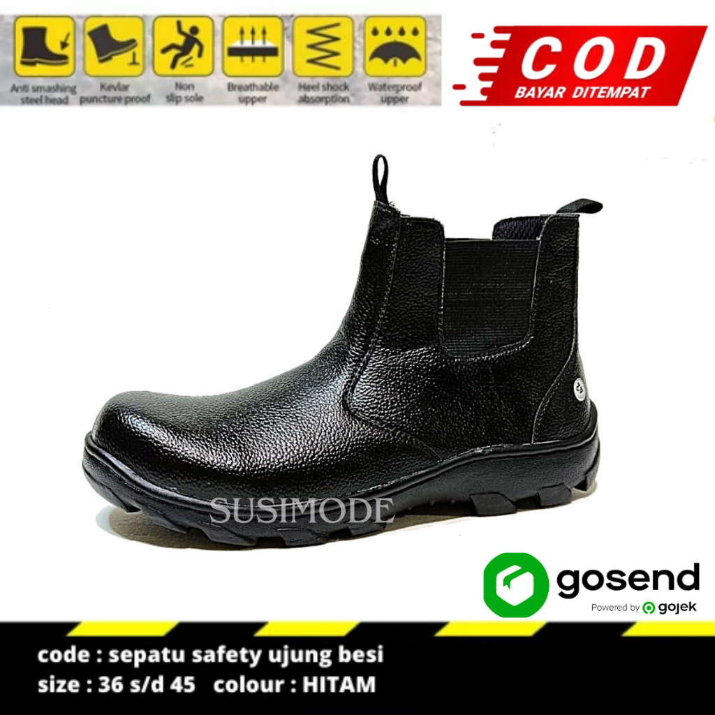 Jual Sepatu Safety Pria Boots Slop Septi Savety Cowok Elastis Slip On ...
