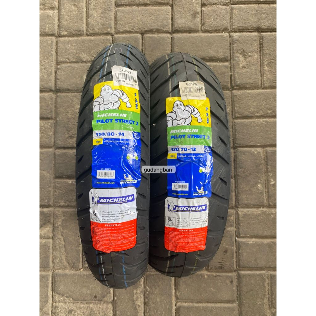 Jual ( PAKET 2 BAN - R14 & R13 ) PILOT STREET 2 !! 110 80 14 & 130 70 13 MICHELIN THN 2025 TL ...