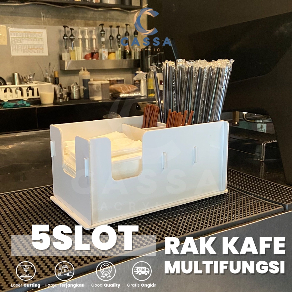 Jual Rak Kafe Multifungsi 5 Slot Akrilik Rak Cup Holder Organizer Paper ...