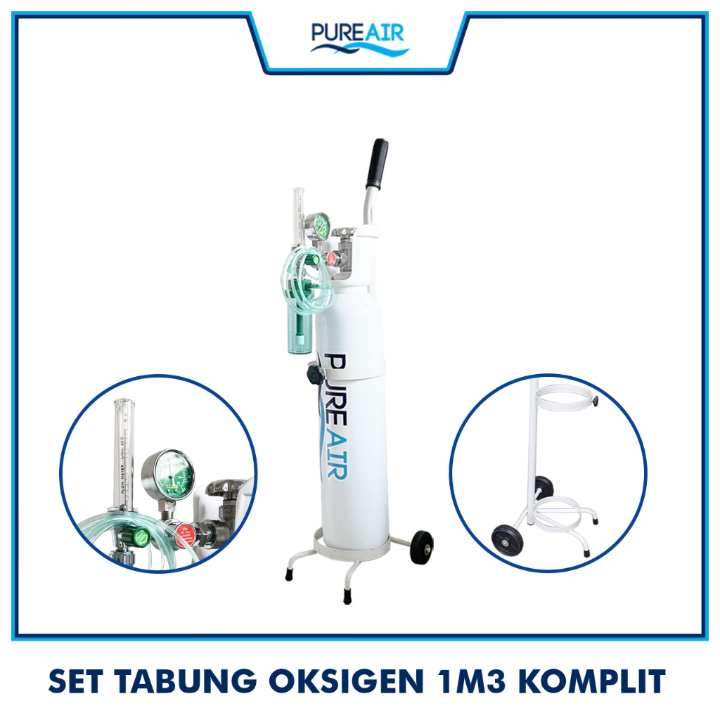 Jual Pureair Tabung Oksigen 1 M3 Set Komplit (Tabung isi Oksigen + Regulator + Troli) | Shopee ...