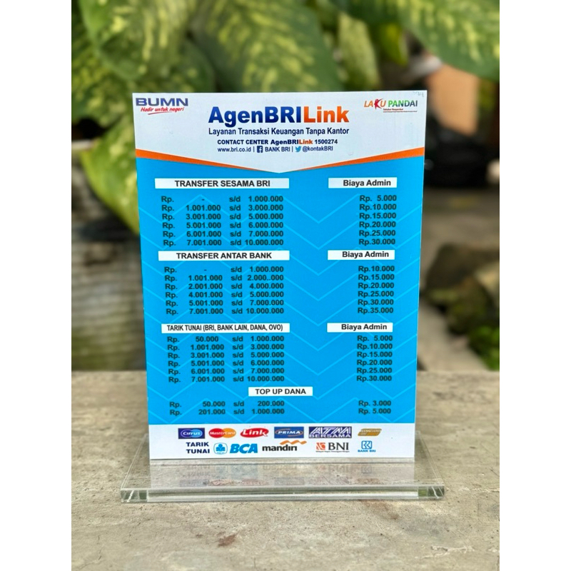 Jual BAHAN TEBAL AKRILIK MEJA AGEN BANK BRI BRILINK UKURAN 15x20cm BISA ...
