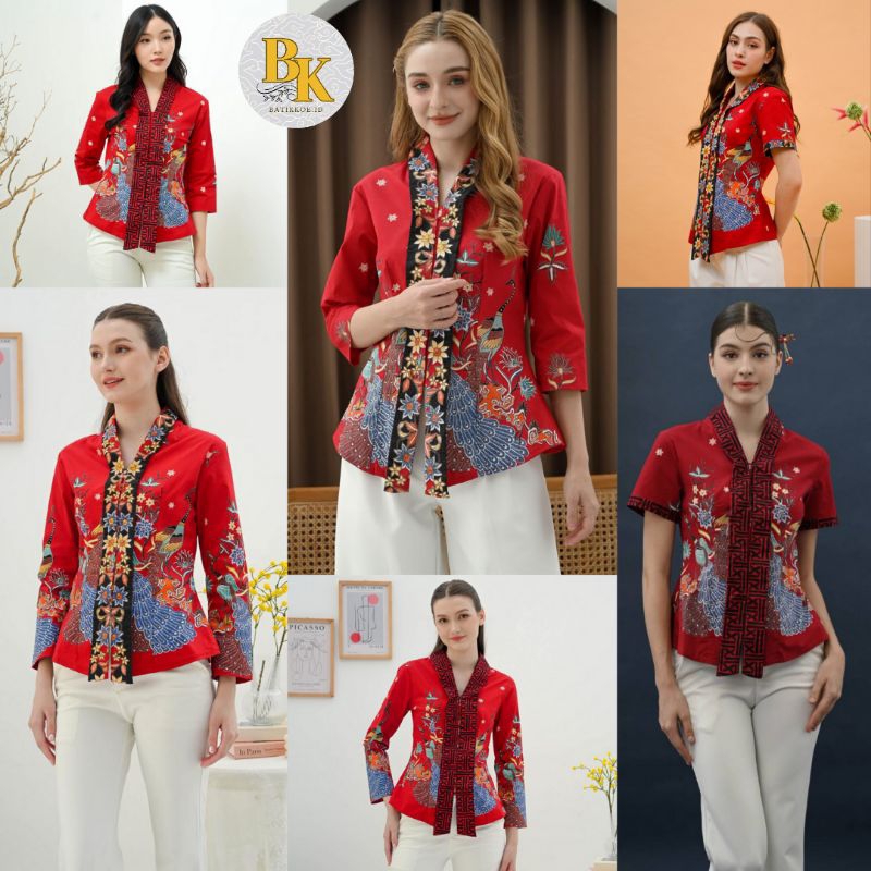 Jual BBC RED 292P - Atasan Batik Wanita / Kutu Baru Blouse / Baju Merah ...