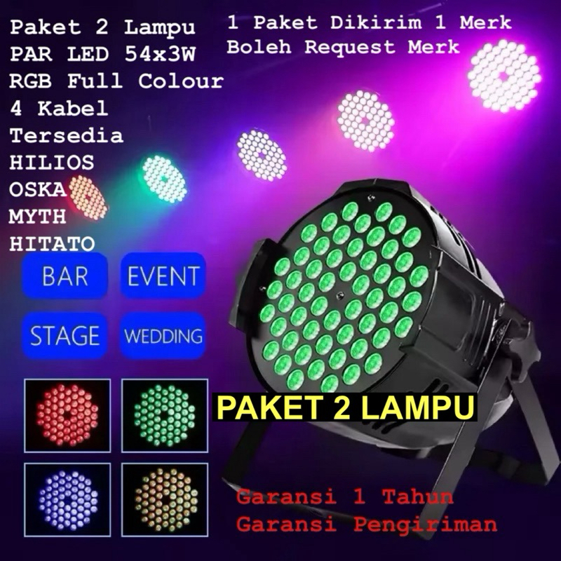 Jual PAKET 2 LAMPU PAR LED 54 x3 Watt Full Colour Lampu Panggung Full ...