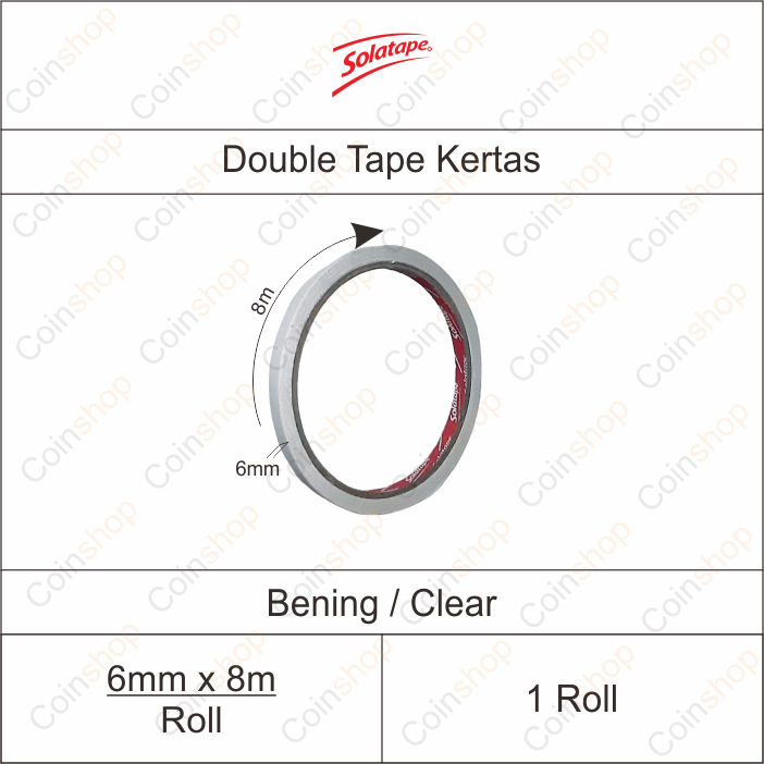 Jual Solatape Double Tape Kertas 1/4 inch 6mm x 8m Per Roll | Shopee ...