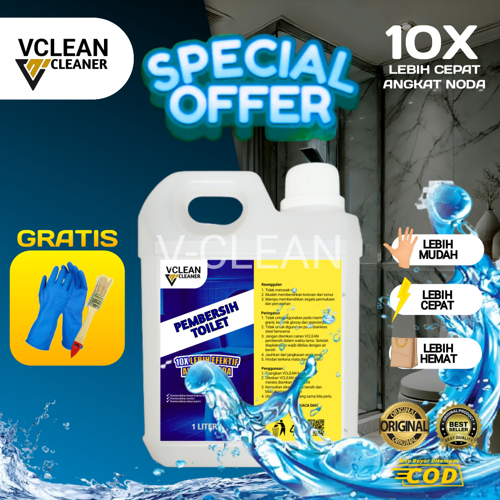 Jual PROMO Terbaru ( 1 liter ) V-CLEAN Premium Toilet Cleaner Viral ...