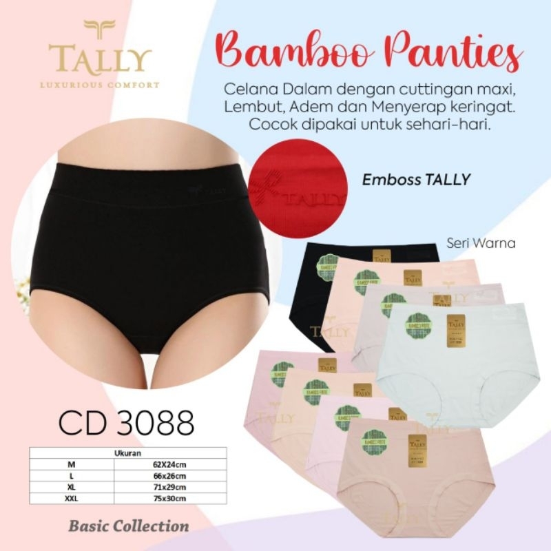 Jual Tally (3 pc, 6 pc, 12 pc) Cd/Celana Dalam Wanita Tally 3088 Maxi Highwaist Katun Bamboo ...