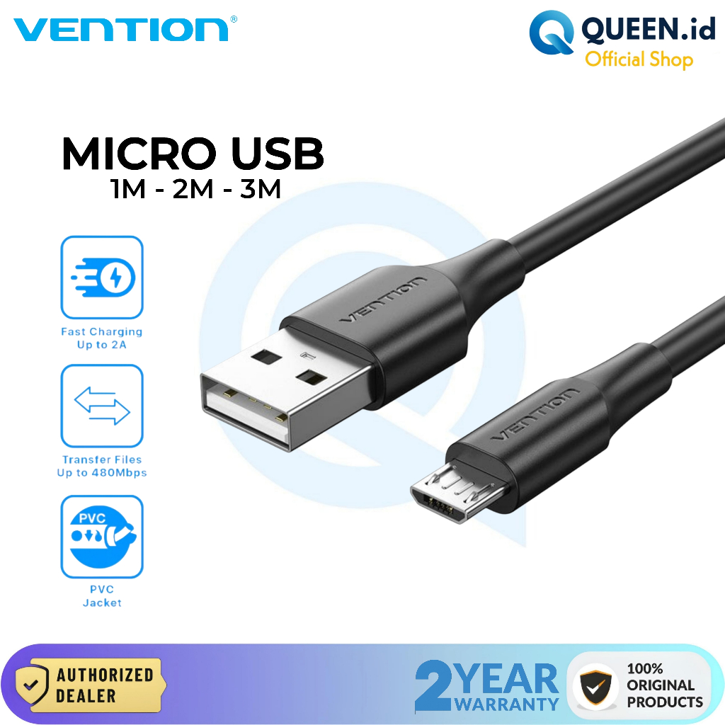 Jual Vention Kabel Data Charger Micro USB 2A 1M 2M 3M Fast Charging ...