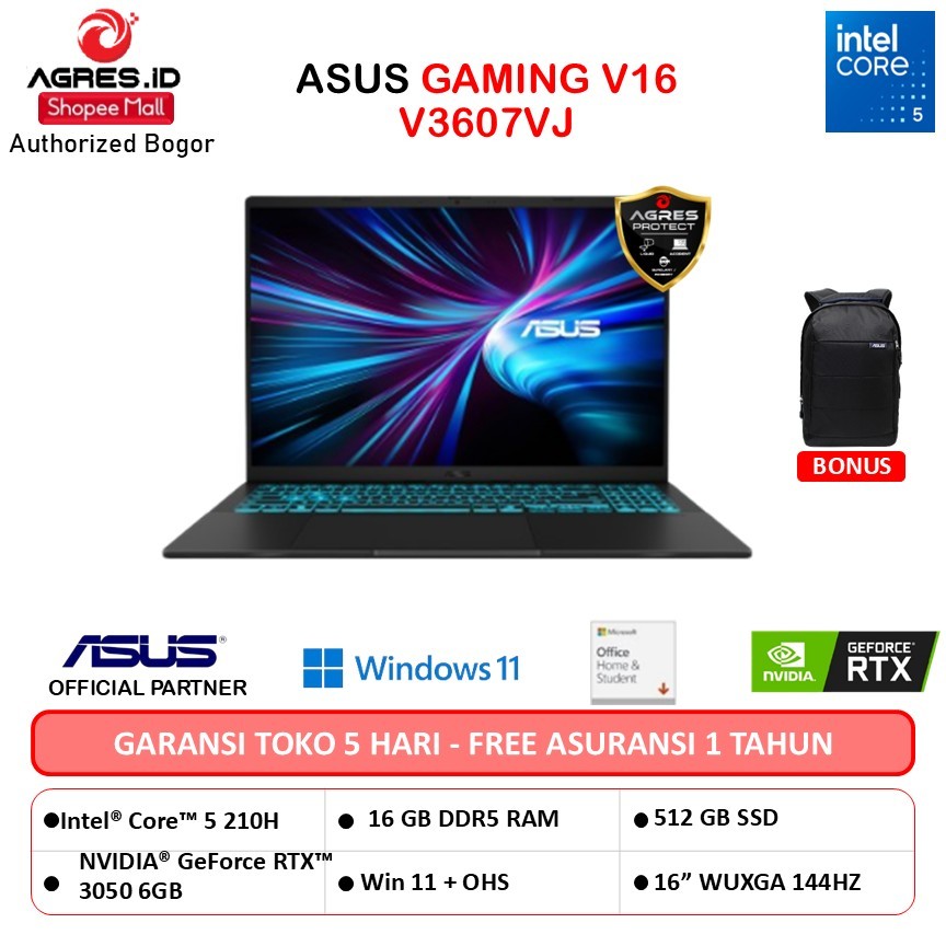 Jual Asus Gaming V16 V3607VJ Core 5 210H RTX3050 6 gb / 16 Gb 512 Gb w11+ohs 16.0Wuxga 144hz ...