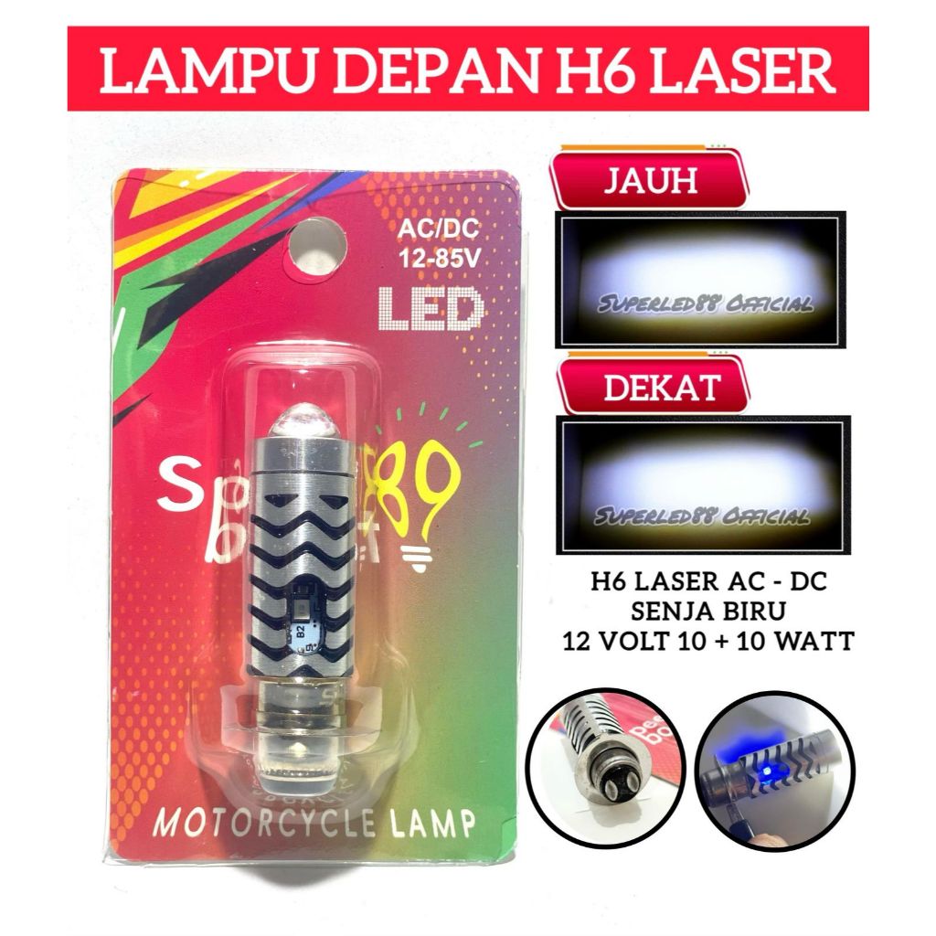Jual SL88 PROMO LAMPU LED MOTOR H6 LASER 2 WARNA SENJA BIRU HI LOW 10 WATT REAL BERGARANSI HIGH ...