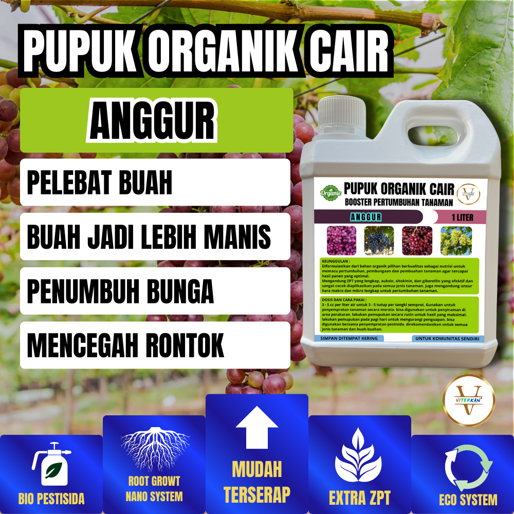 Jual Pupuk Anggur 1 Liter Pelebat Buah Dan Berbuah Lebih Cepat Manis Booster Cair Viterkan Plus ...