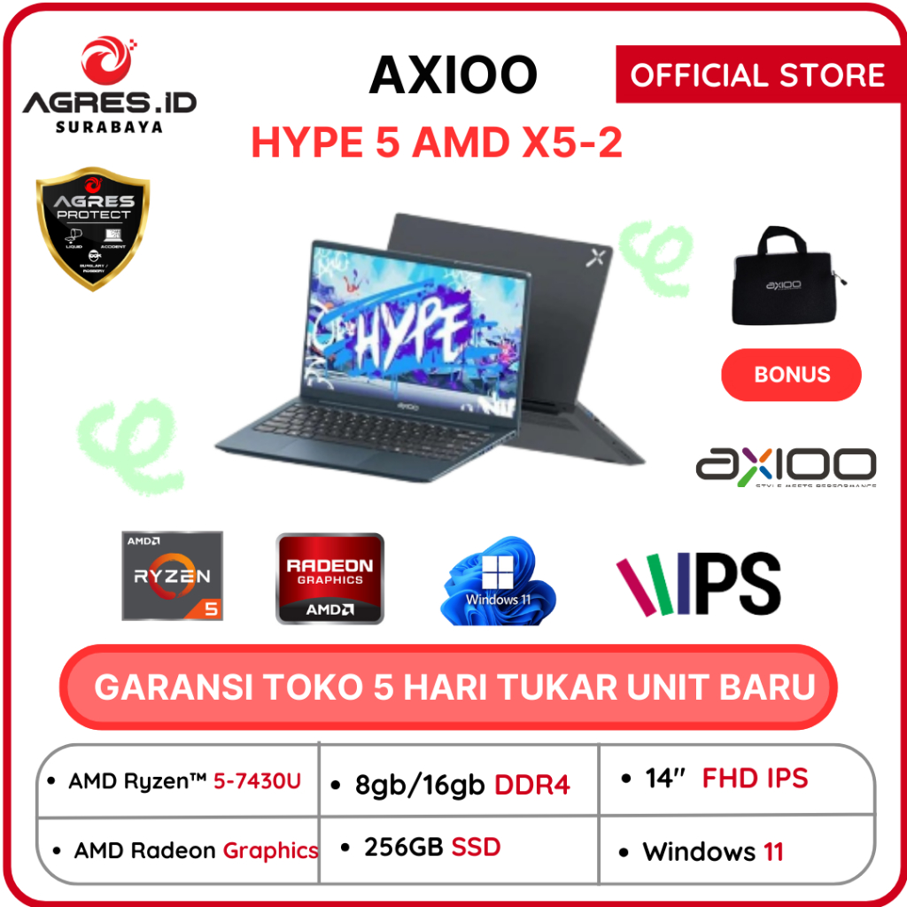Jual AXIOO HYPE 5 AMD X5-2 RYZEN 5 7430 8gb 256gb Windows11 14.0FHD IPS ...