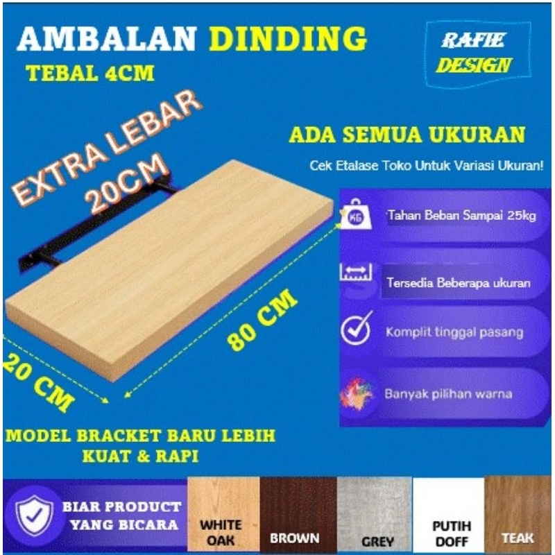 Jual Rak Ambalan Dinding Minimalis Extra Lebar 20cm Buku Kayu Tempel ...
