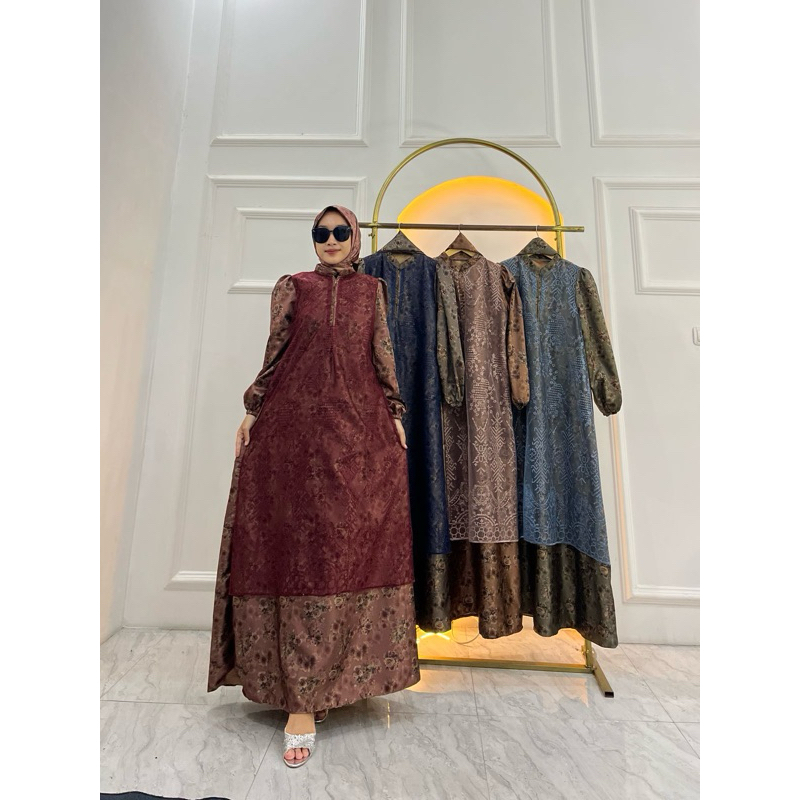 Jual gamis set hijab armany silk brukat HR mayung | Shopee Indonesia
