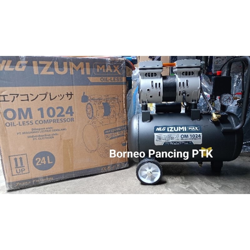 Jual Mesin Kompresor Angin Listrik NLG Izumi Max Oilles Silent 1HP 24L OM 1024 | Shopee Indonesia