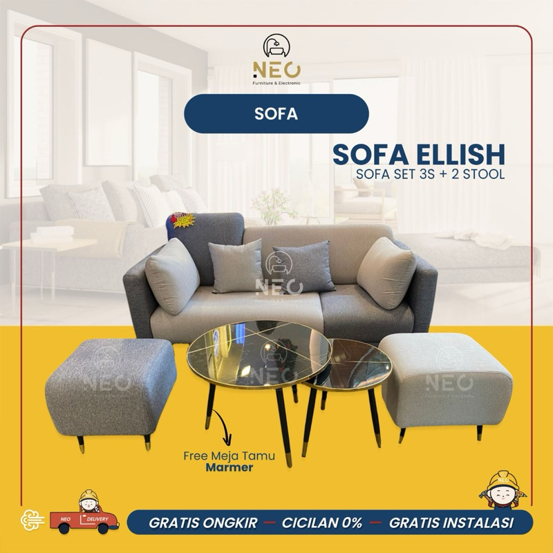 Jual NEO - SOFA ELLISH SET 3 SEATER + 2 STOOL KOTAK SOFA MINIMALIST SOFA KELUARGA SOFA RUANG ...