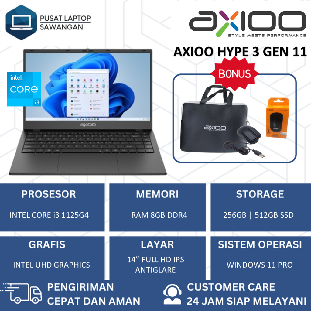 Jual Laptop Axioo Mybook Hype 3 G11 Intel Core i3 RAM 8GB SSD 512GB Garansi Resmi | Shopee Indonesia