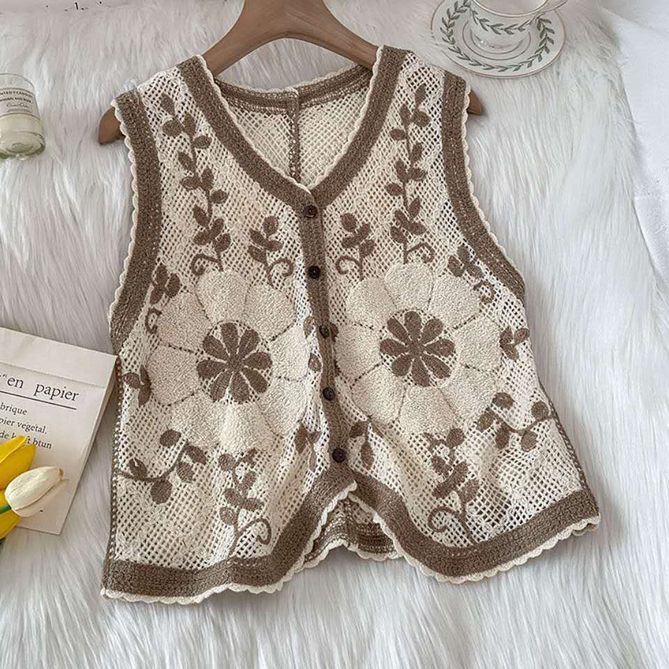 Jual Vest Rompi Rajut Coksu Bunga' Besar Retro Vintage Korea | Shopee ...